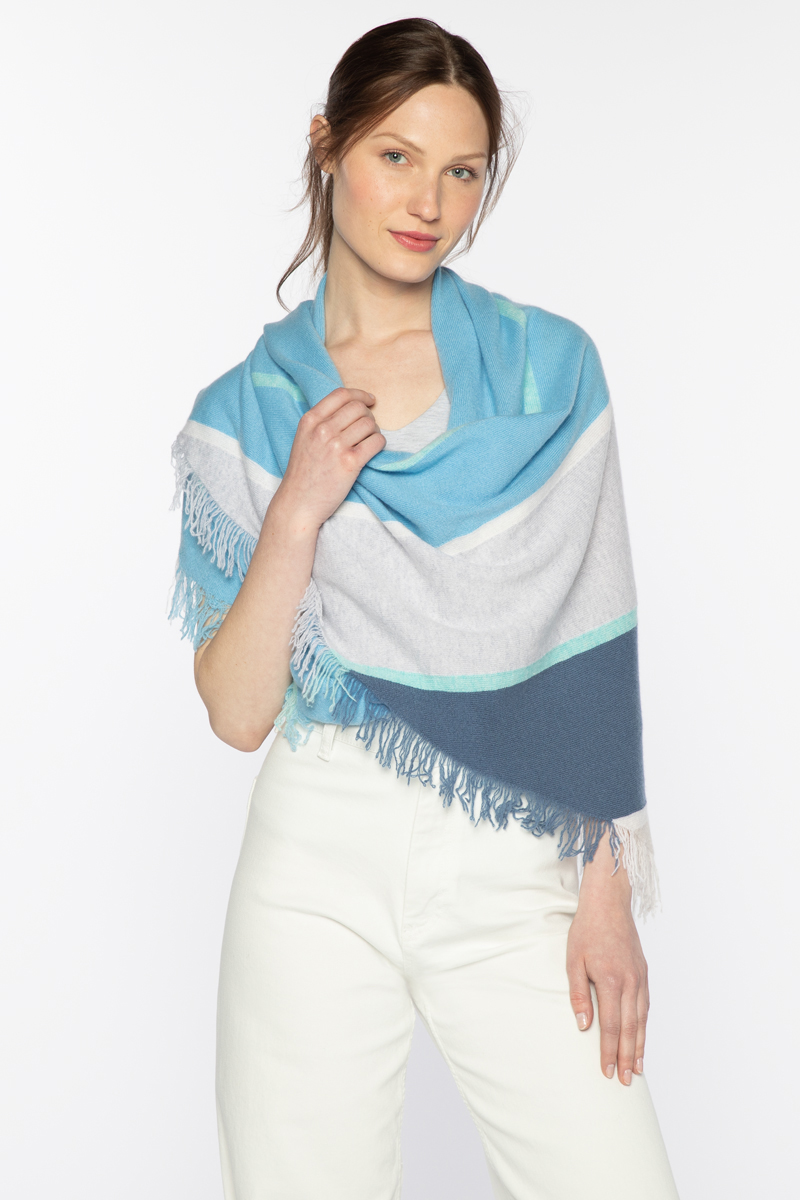 Striped Fringe Triangle Wrap - Kinross Cashmere