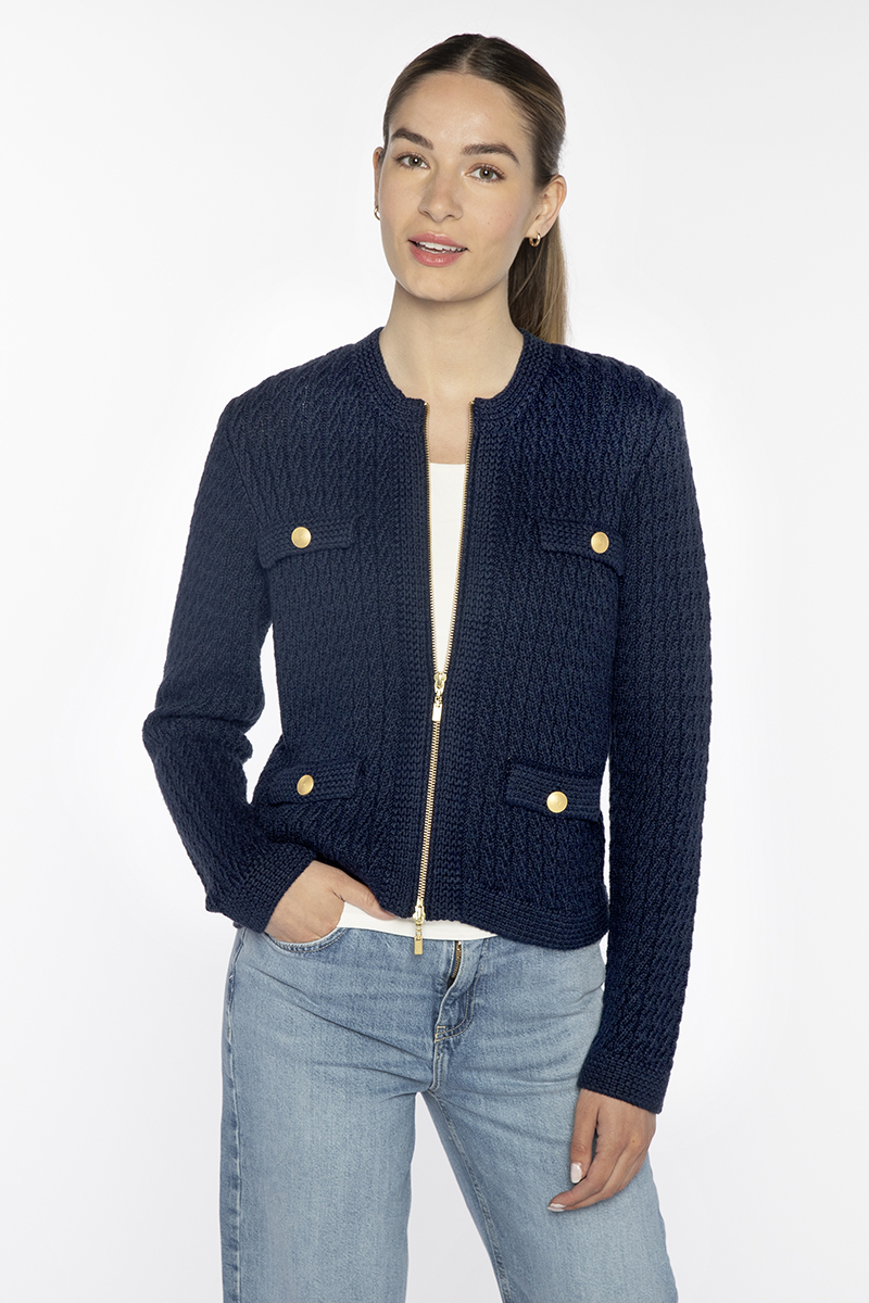 Textured Zip Cardigan - Kinross Cashmere
