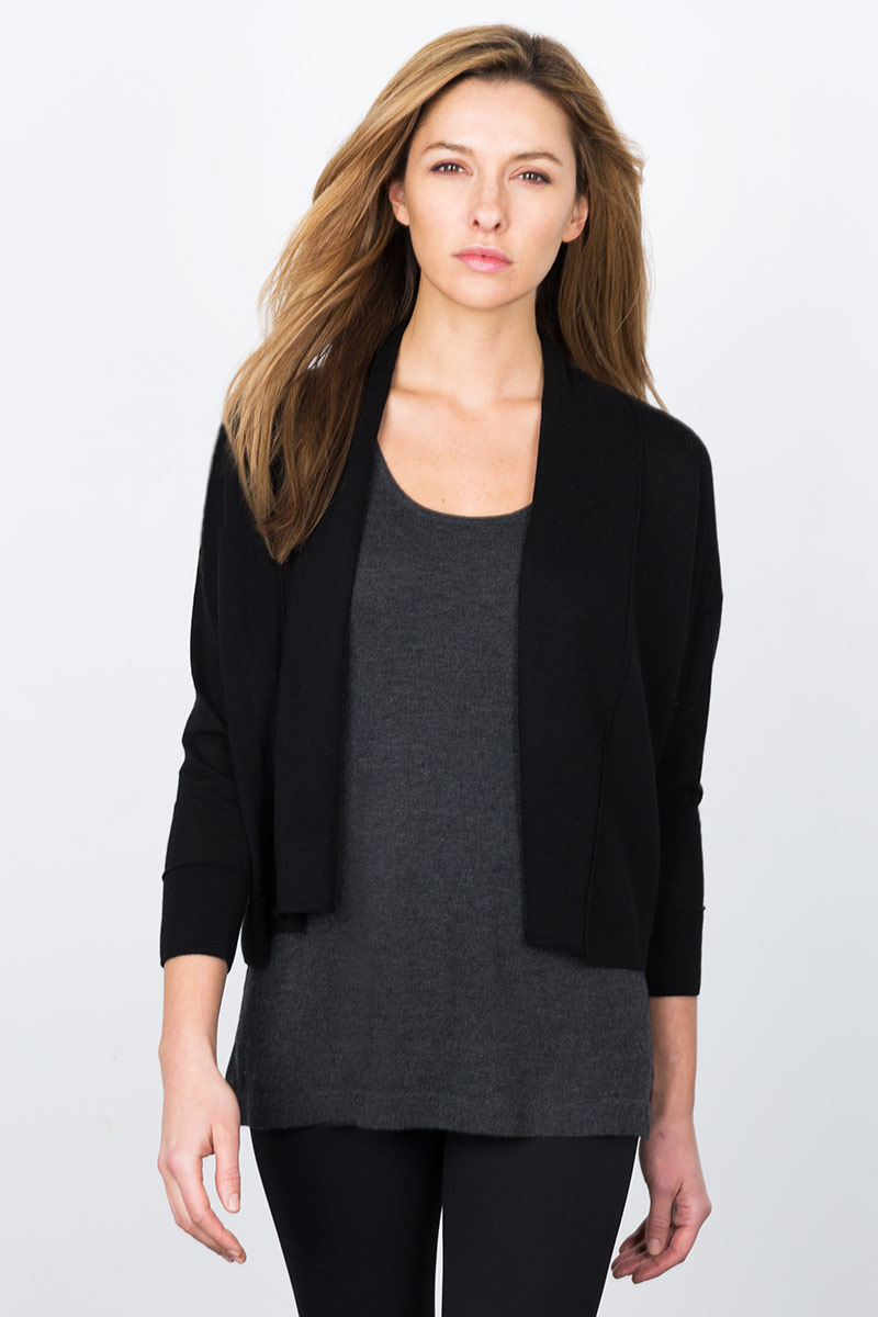 Worsted 3/4 Slv Crop Cardigan - Kinross Cashmere