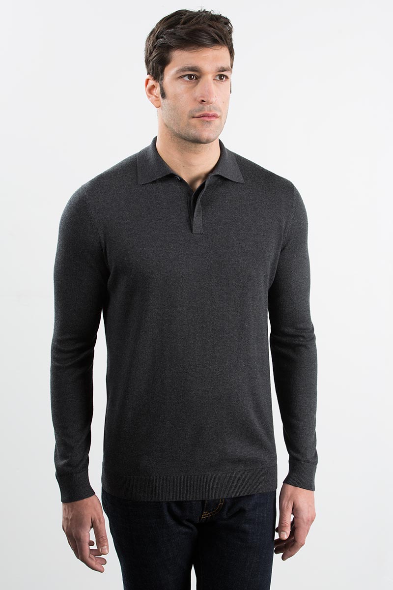 Polo w/ Hidden Button Placket - Kinross Cashmere